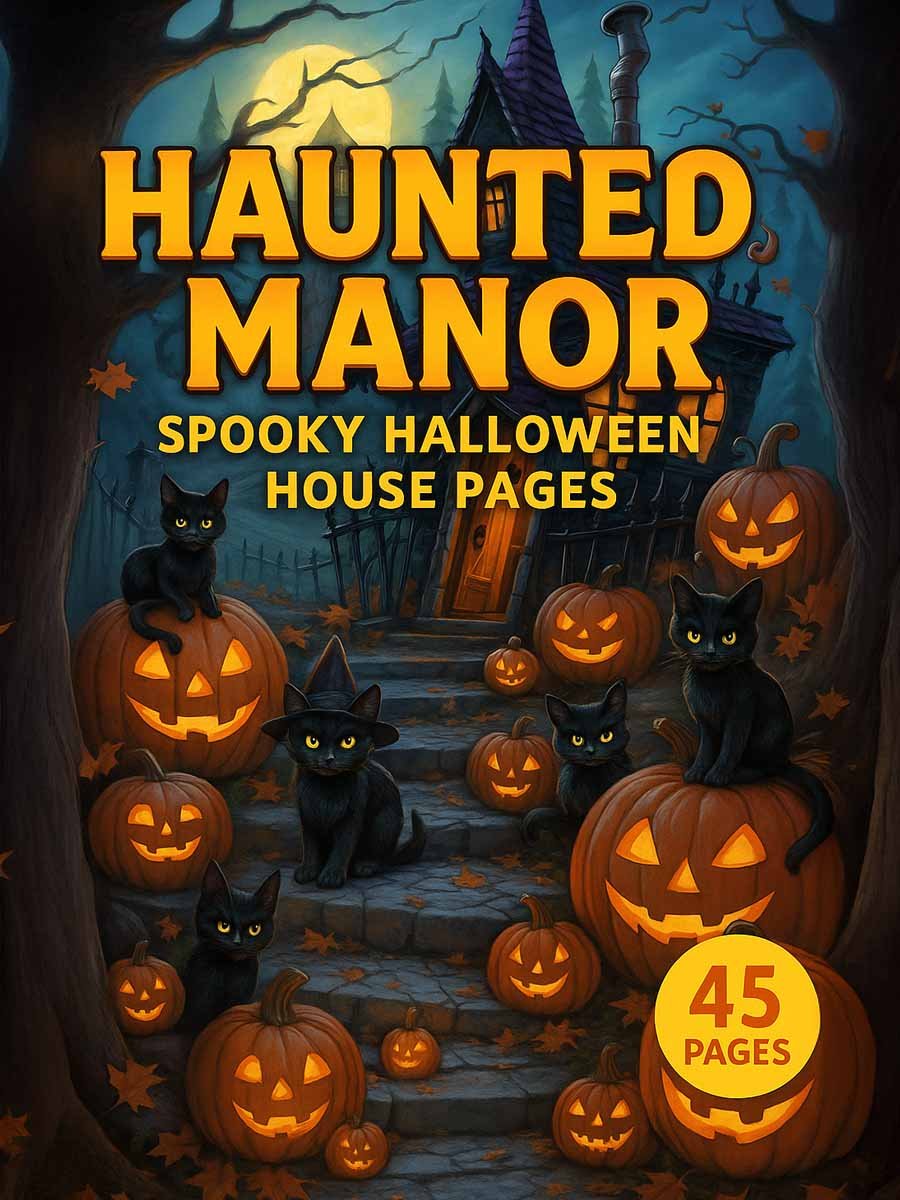 Haunted Manor – 45 Spooky Halloween House Pages | Coloring Patch